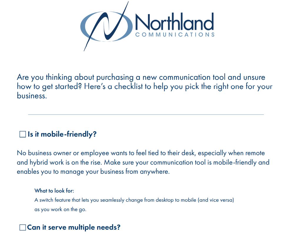 Checklist for Purchasing Communication Tools - Northland Communications